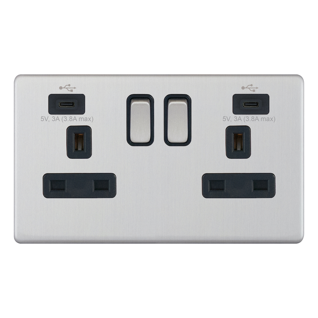 5MPLUS-268 2 Gang Switched Socket with 2 x USB Type C (3A / 3A ...