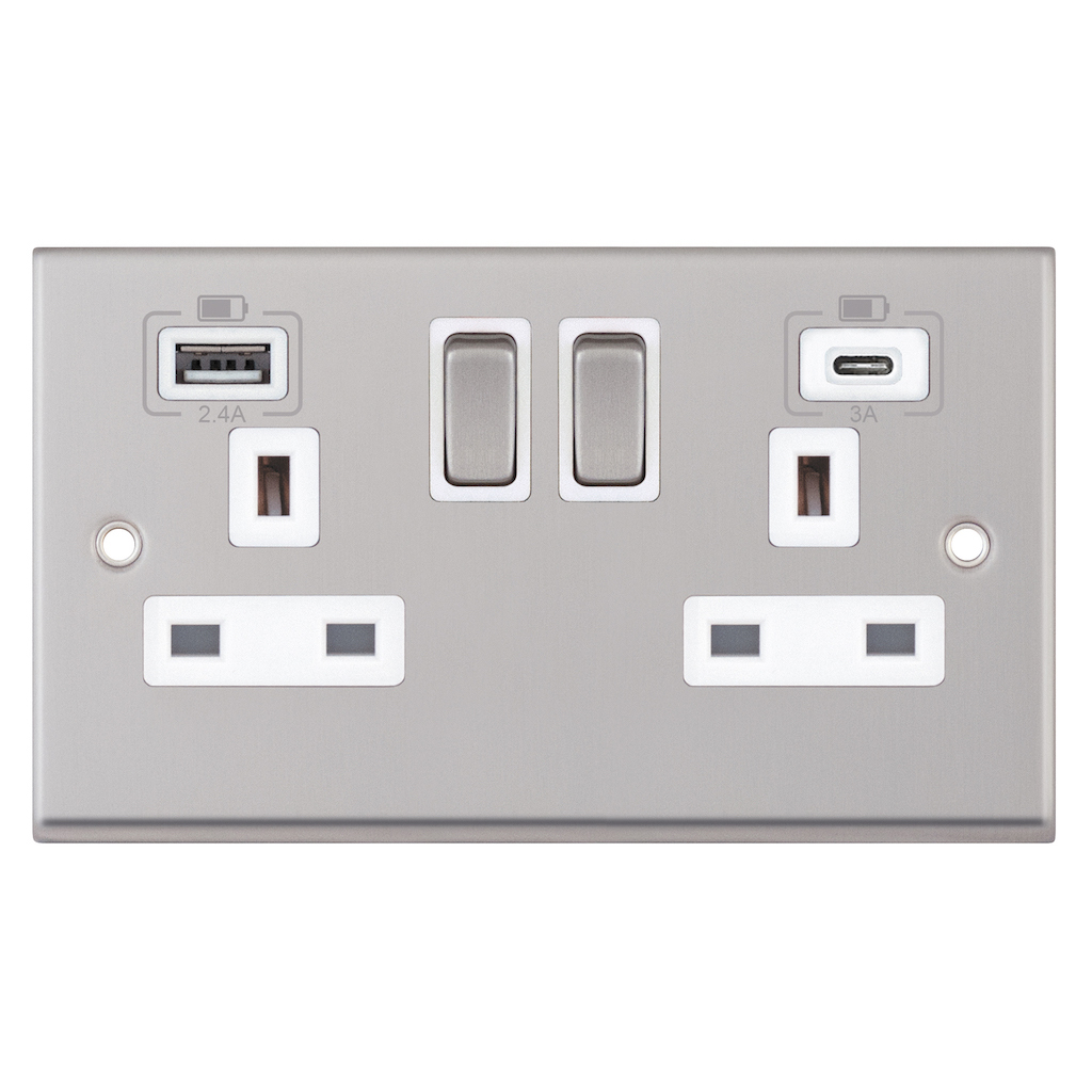 7MPRO-163 2 Gang 13 Amp Socket with 2 x USB Ports 1 C Type 1 A type 2 ...
