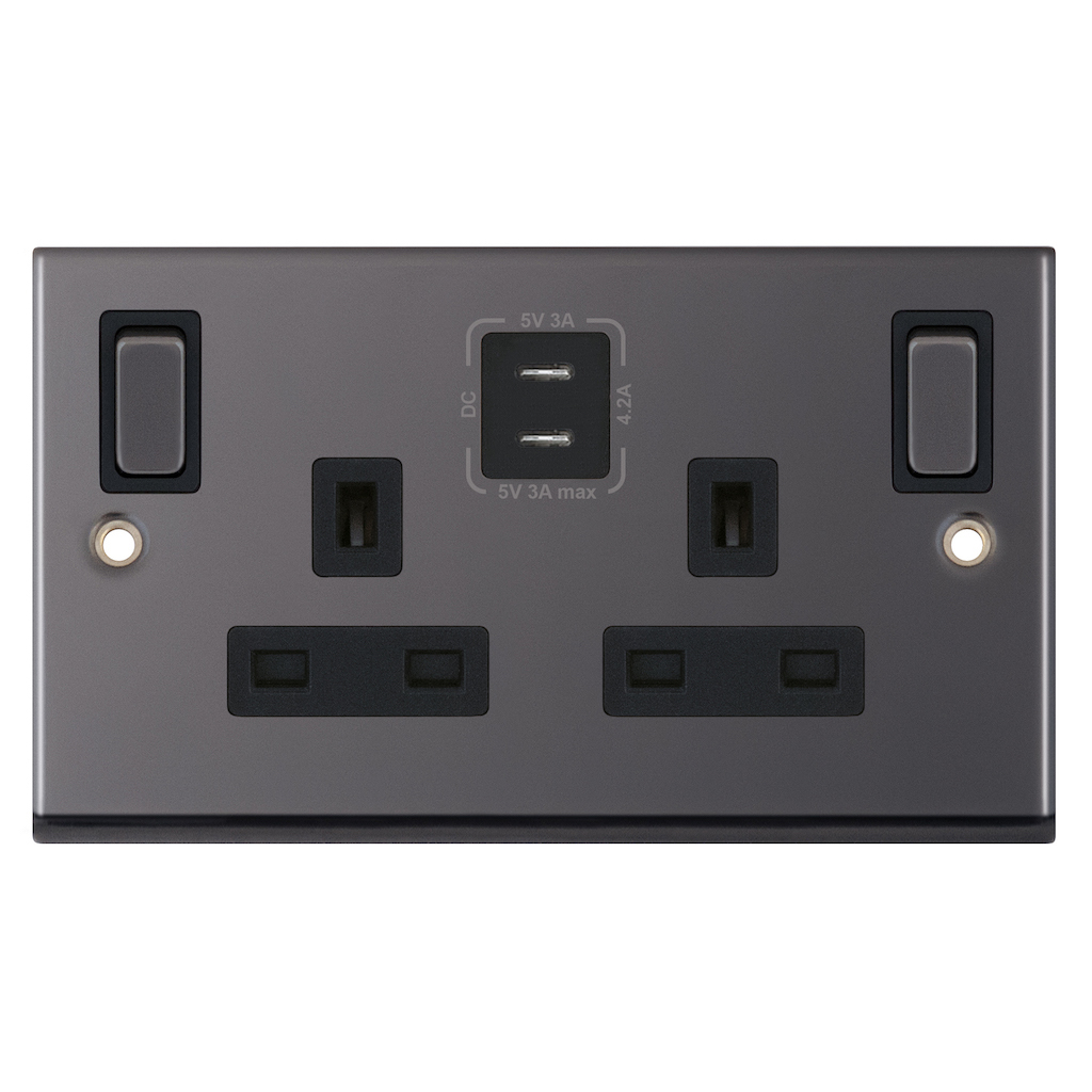 7MPRO-468 13 Amp Socket Outlet 2 Gang Switched SP Outboard Rockers + 2 ...