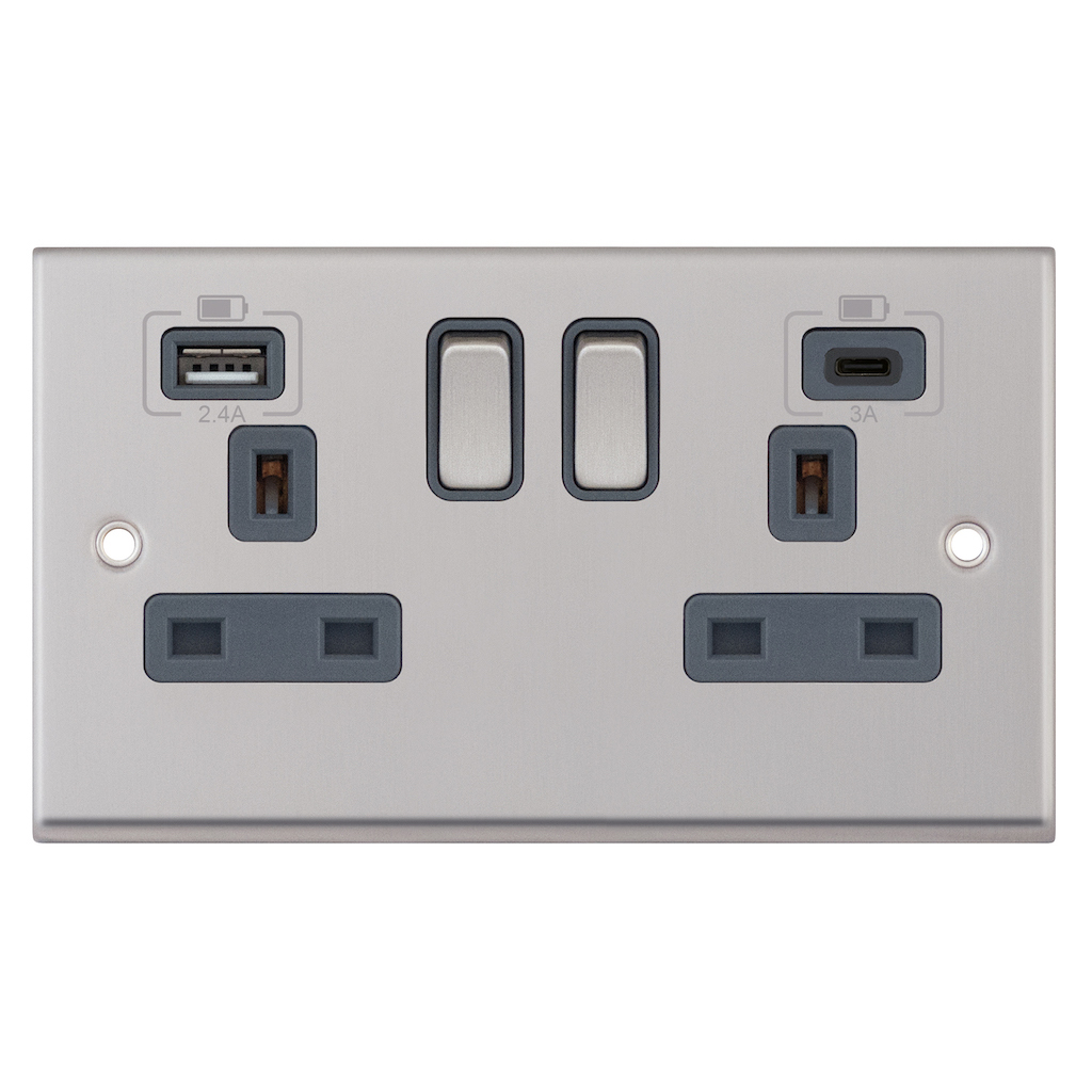 7MPRO-763 2 Gang 13 Amp Socket with 2 x USB Ports 1 C Type 1 A type 2 ...
