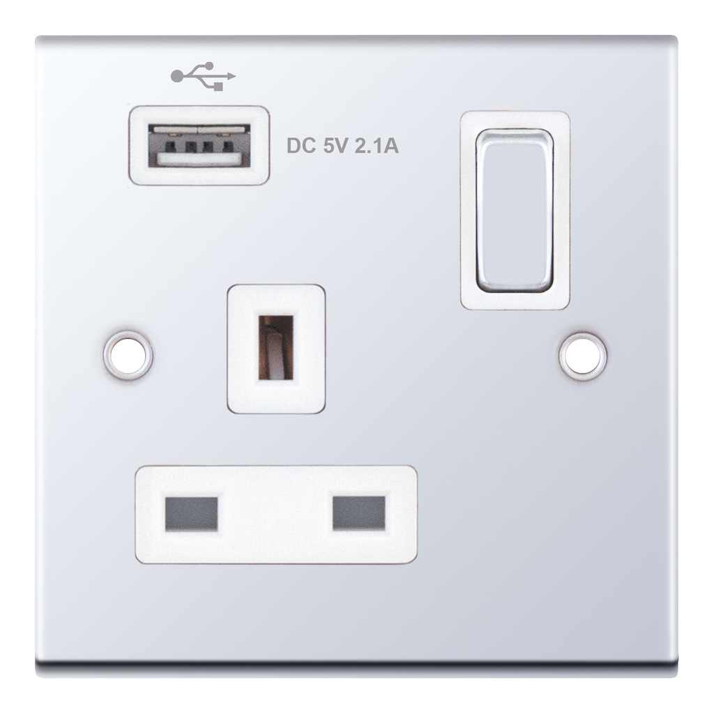 DSL360 1 Gang 13 Amp Socket with 1 x USB Port SP – Switched – Selectric UK