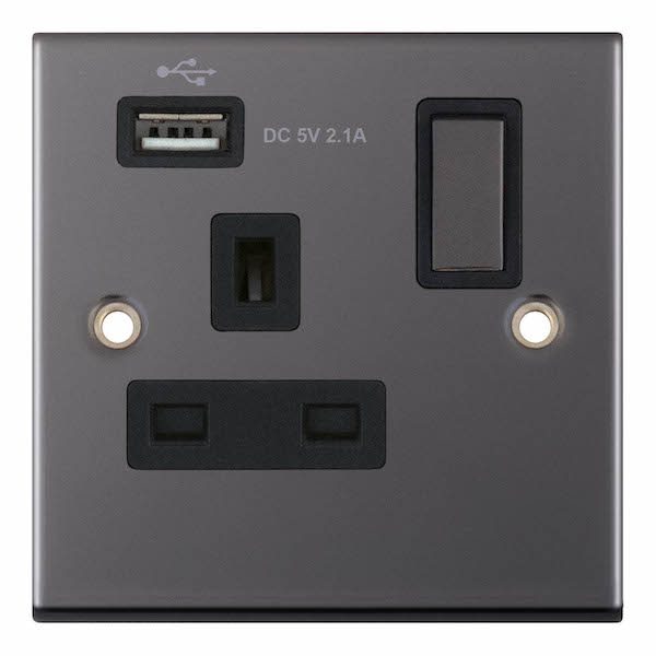DSL460 1 Gang 13 Amp Socket with 1 x USB Port SP – Switched – Selectric UK