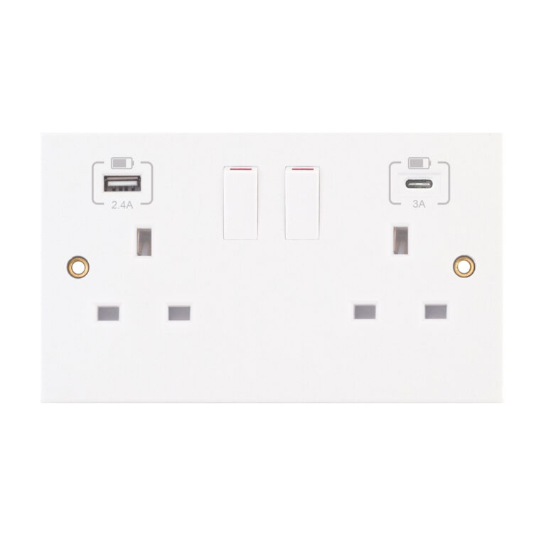 SQ-USB-5 2 Gang 13 Amp Socket with 2 x USB Ports 1 C Type 1 A type 2.4A ...
