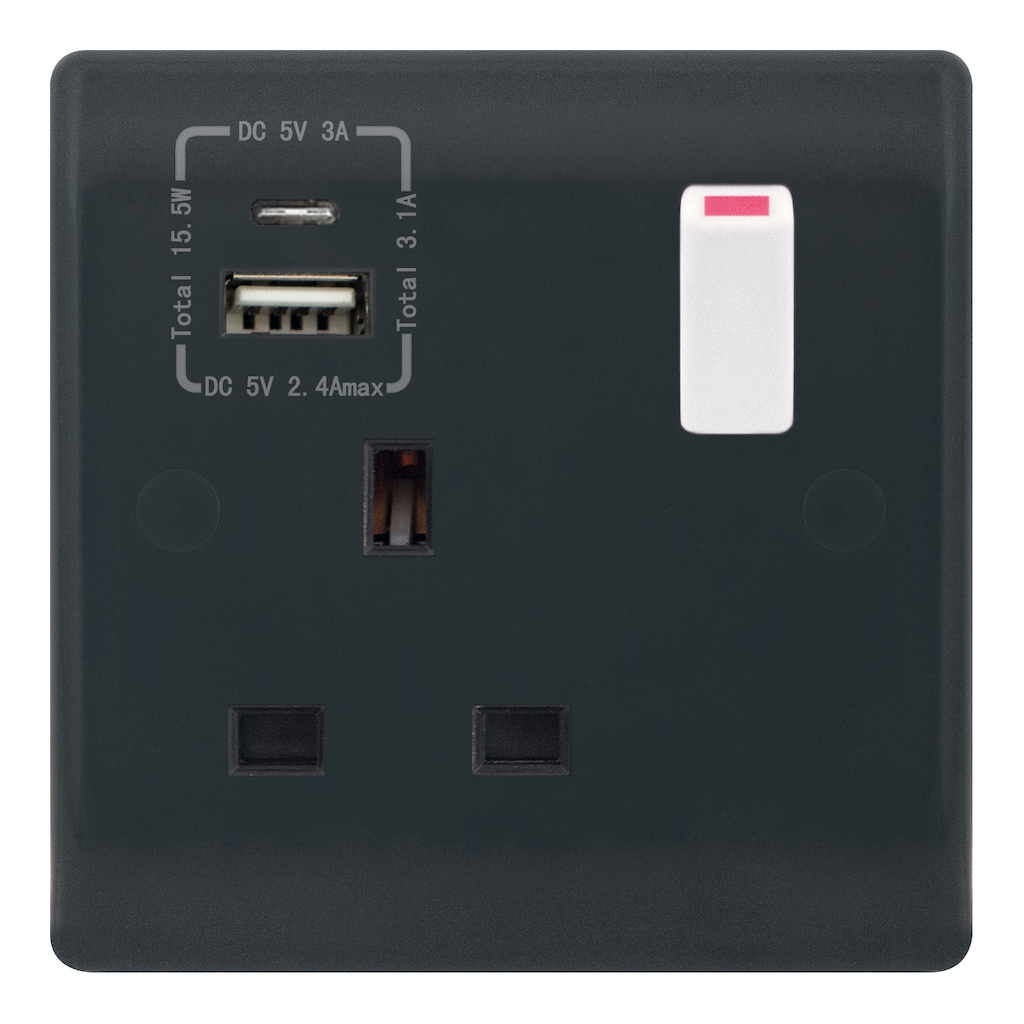SSL788 13 Amp Socket Outlet 1 x USB Type C & 1 x USB Type A Port (3.1A ...
